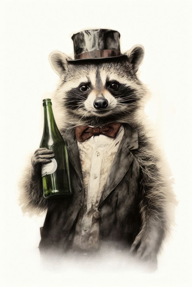 Raccoon character holding wine bottle | Free Photo Illustration - rawpixel