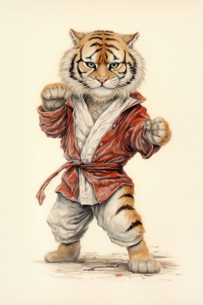 Tiger character taekwondo drawing sketch | Free Photo Illustration ...