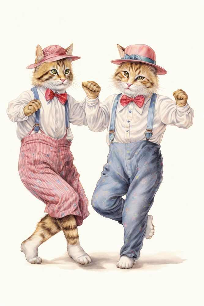 Cat characters dancing drawing mammal | Free Photo Illustration - rawpixel