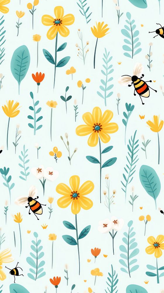 Bee and flower pattern insect | Premium Photo Illustration - rawpixel