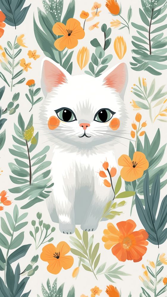 Cat and flower pattern cartoon | Premium Photo Illustration - rawpixel