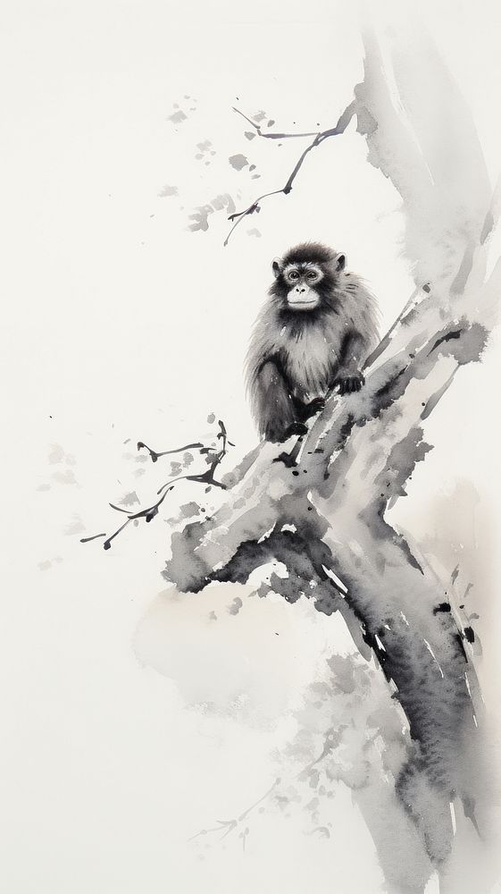 Monkey tree chinese brush wildlife | Premium Photo Illustration - rawpixel