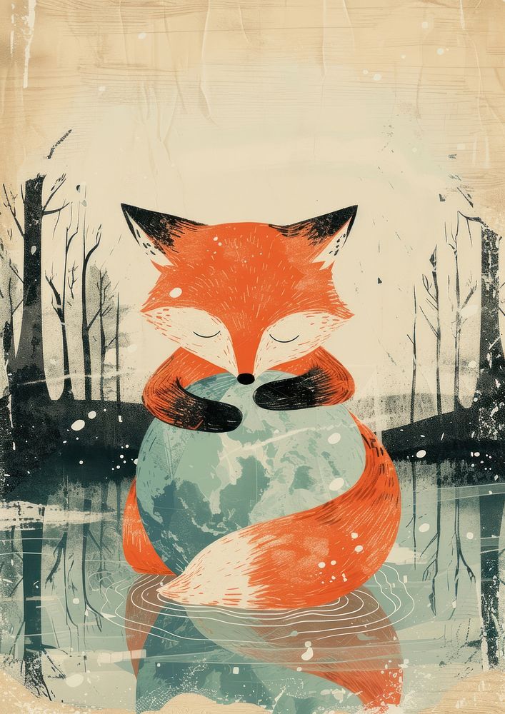 Cute fox hug earth animal | Premium Photo Illustration - rawpixel