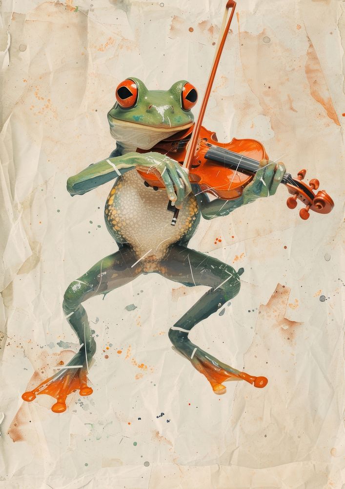 Frog play violin animal art | Free Photo Illustration - rawpixel