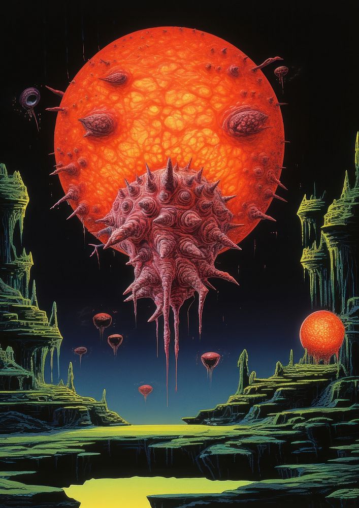 A bacteria night moon art. | Premium Photo Illustration - rawpixel