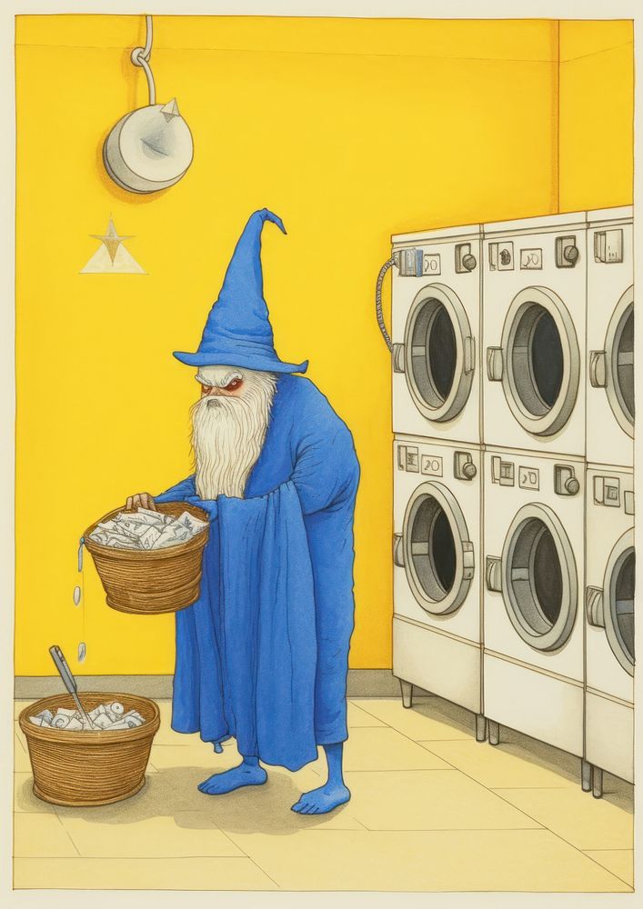 wizard doing laundry appliance dryer | Free Photo Illustration - rawpixel