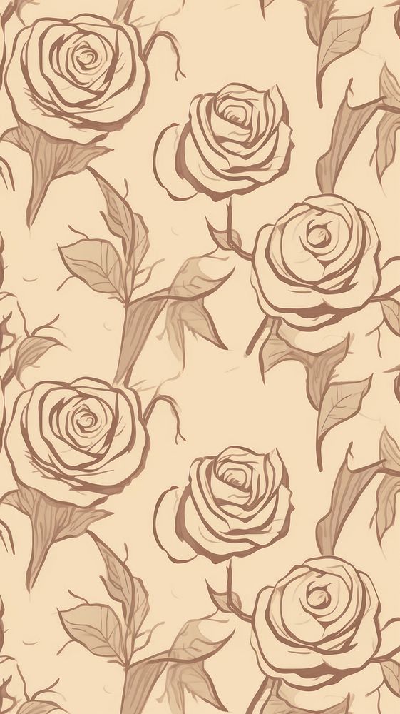 Rose flowers repeated pattern sketch | Free Photo Illustration - rawpixel