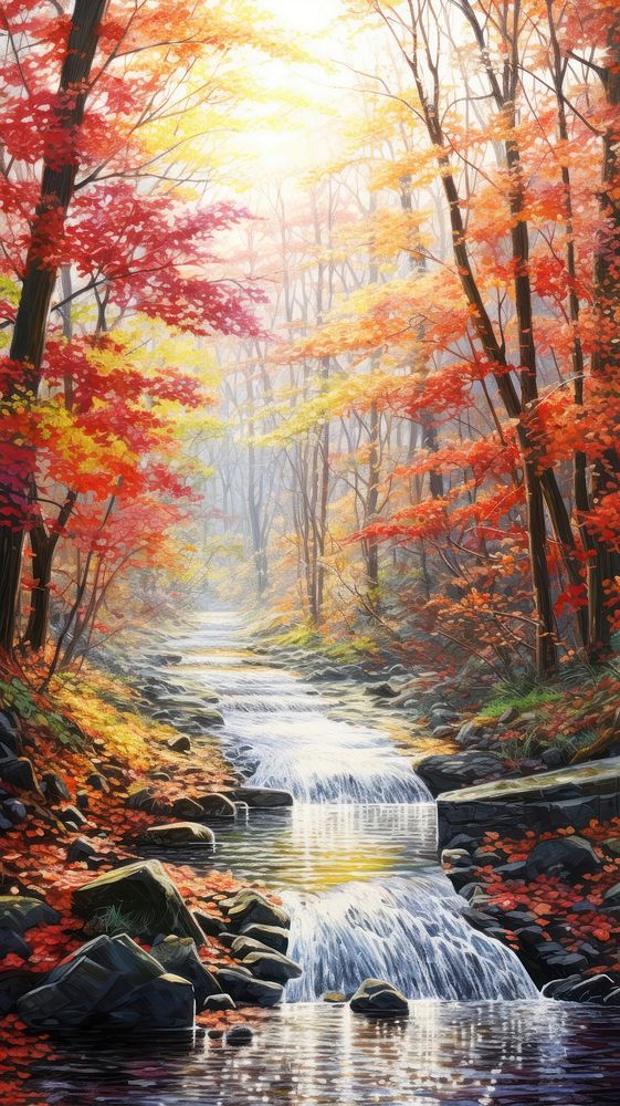 Illustration fall river landscape outdoors | Free Photo Illustration - rawpixel