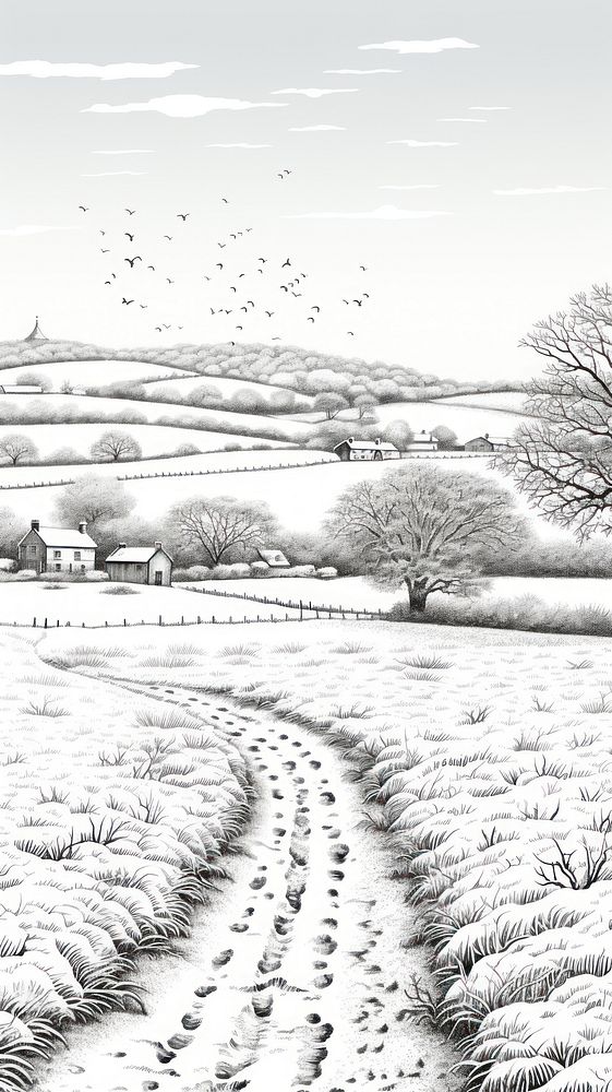 Illustration snowing landscape outdoors drawing. | Premium Photo ...