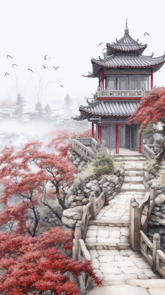 Illustration view point China architecture | Free Photo Illustration ...