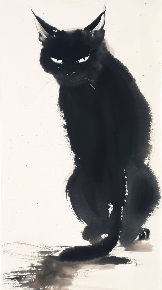 Ink painting minimal black cat | Free Photo Illustration - rawpixel