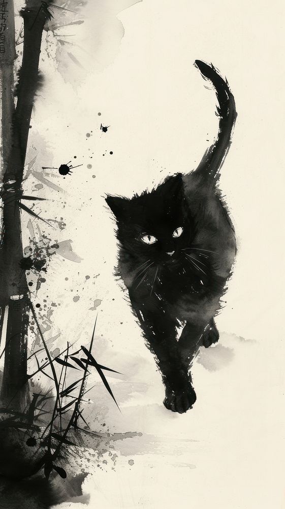 Ink painting minimal black cat | Premium Photo Illustration - rawpixel