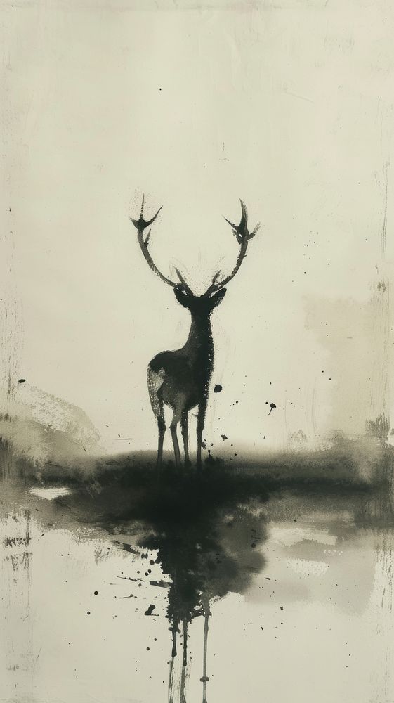 Ink painting minimal deer wildlife | Premium Photo Illustration - rawpixel
