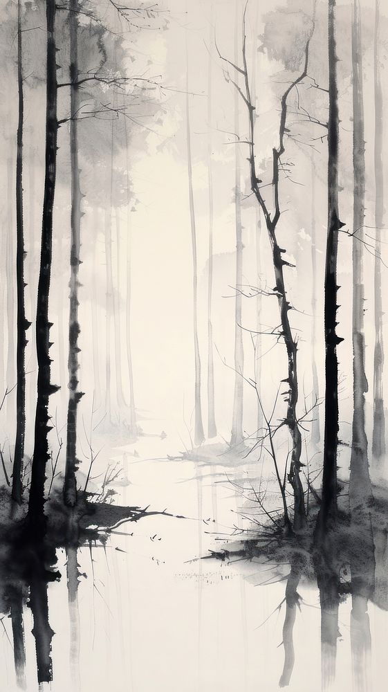 Ink painting minimal forest outdoors | Free Photo Illustration - rawpixel
