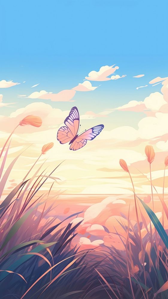 Butterflies field landscape outdoors cartoon. | Free Photo Illustration ...