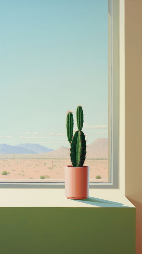 Potted cactus window desert background | Free Photo Illustration - rawpixel