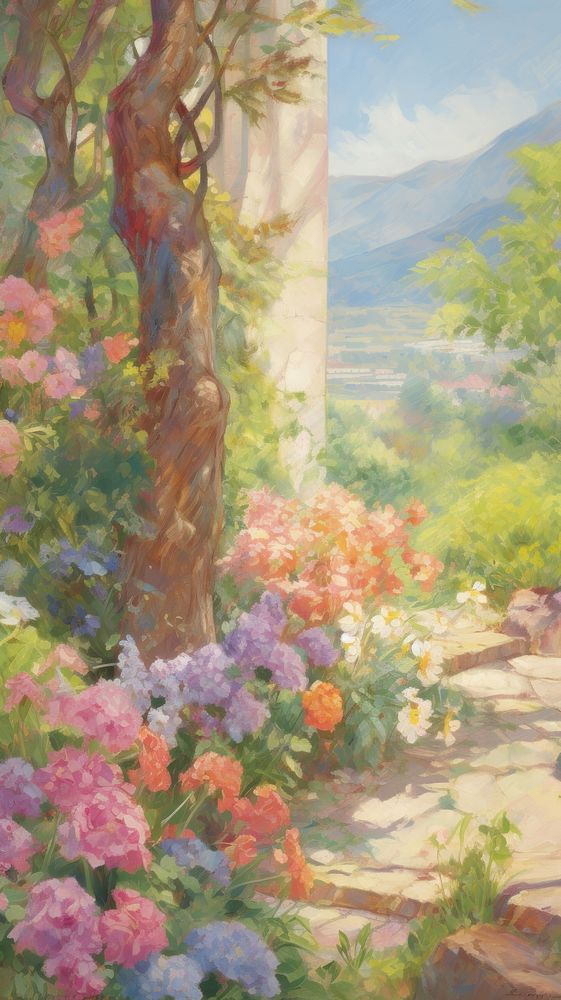 Spring garden painting vegetation geranium. | Free Photo Illustration ...