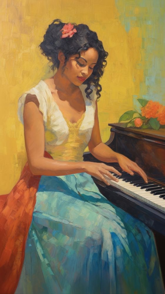 Women playing piano painting photography | Free Photo Illustration ...