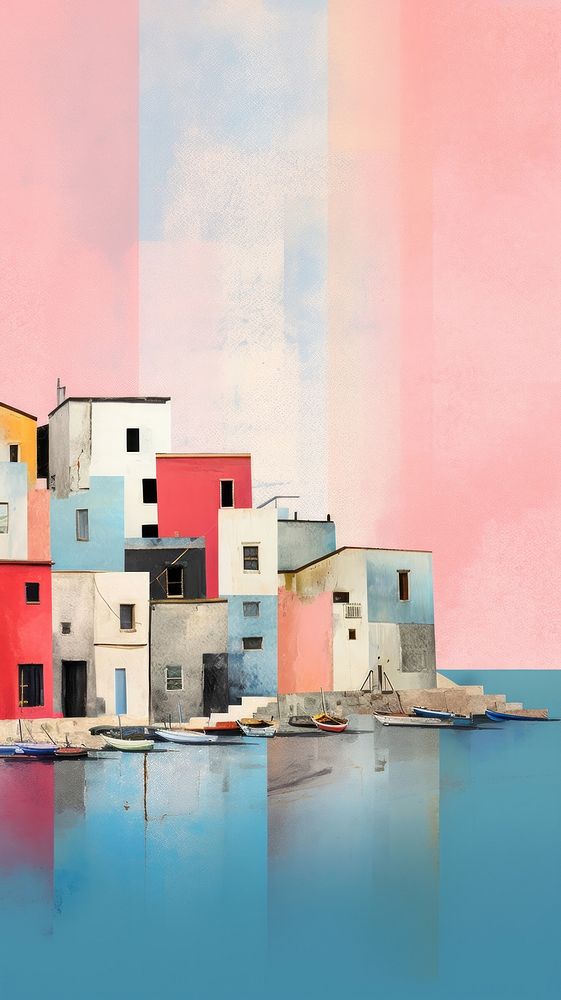 Minimal simple coastal town wall | Free Photo Illustration - rawpixel