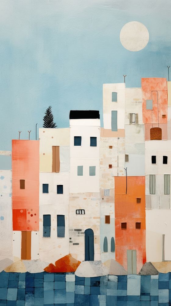 Minimal simple coastal town art | Premium Photo Illustration - rawpixel