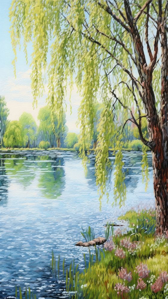 Landscape willow tree lake. | Premium Photo Illustration - rawpixel