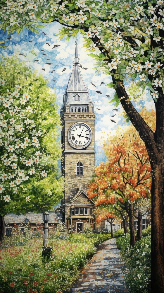 Illustration clock tower painting architecture | Premium Photo ...
