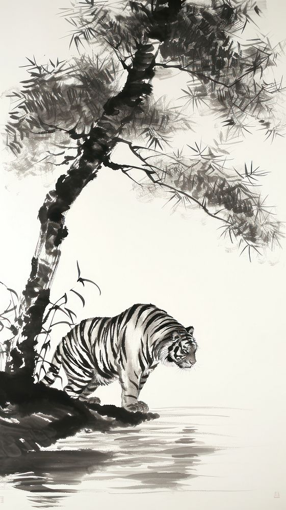 Tiger tree wildlife drawing. | Premium Photo Illustration - rawpixel