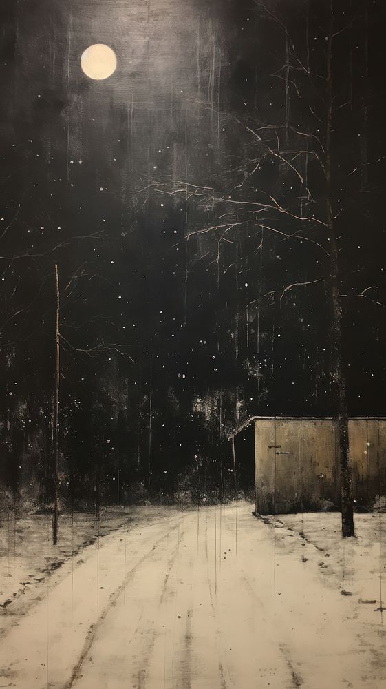 Minimal winter night snowing painting | Free Photo Illustration - rawpixel
