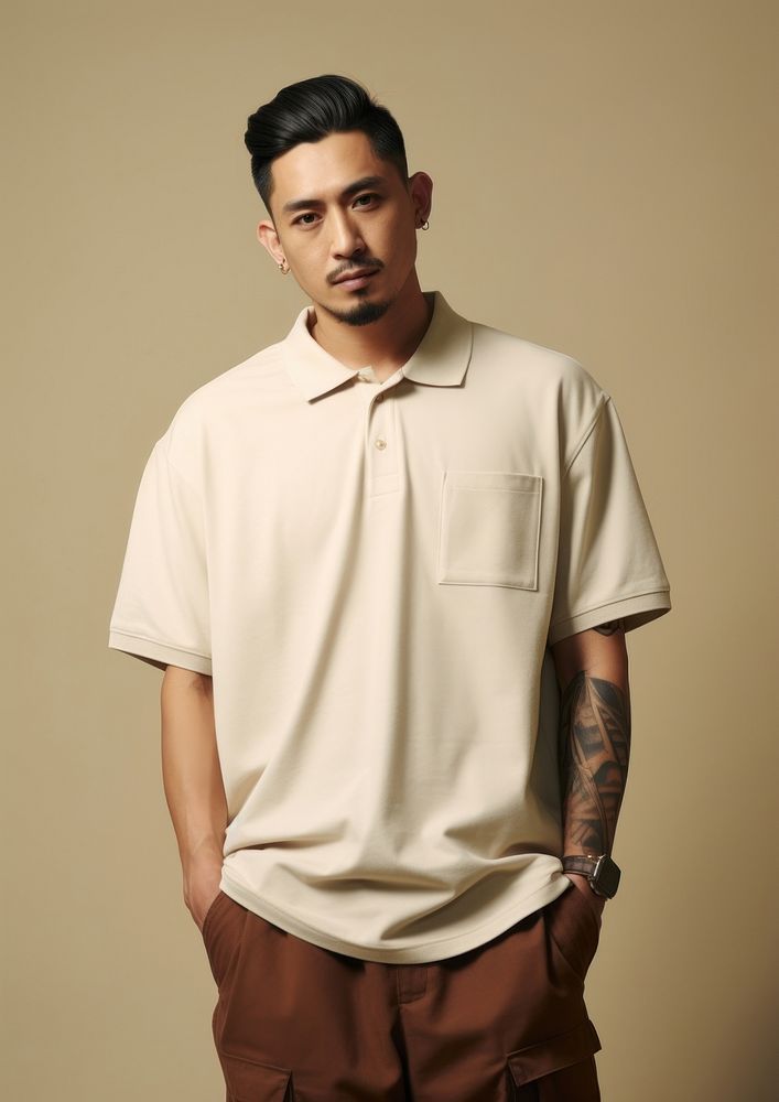 Cream polo shirt fashion sleeve | Premium Photo - rawpixel