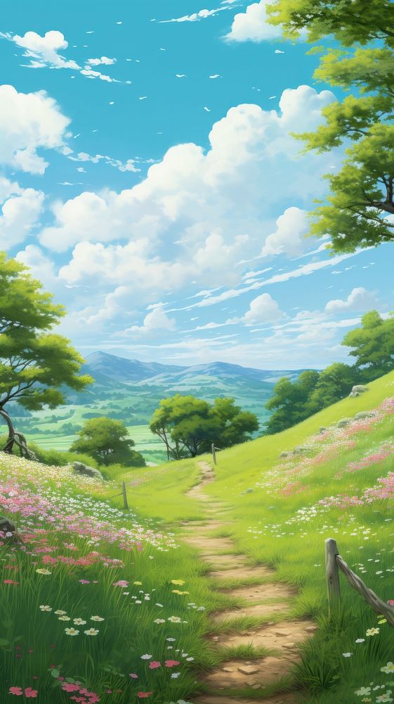 Summer hill windy day landscape | Free Photo Illustration - rawpixel