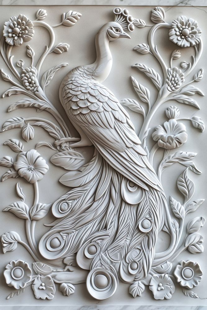 Bas-relief peacock sculpture texture white | Premium Photo - rawpixel