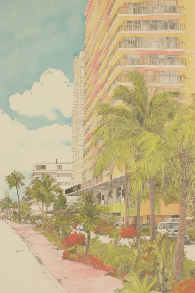 Miami vibe architecture outdoors building. | Free Photo Illustration ...
