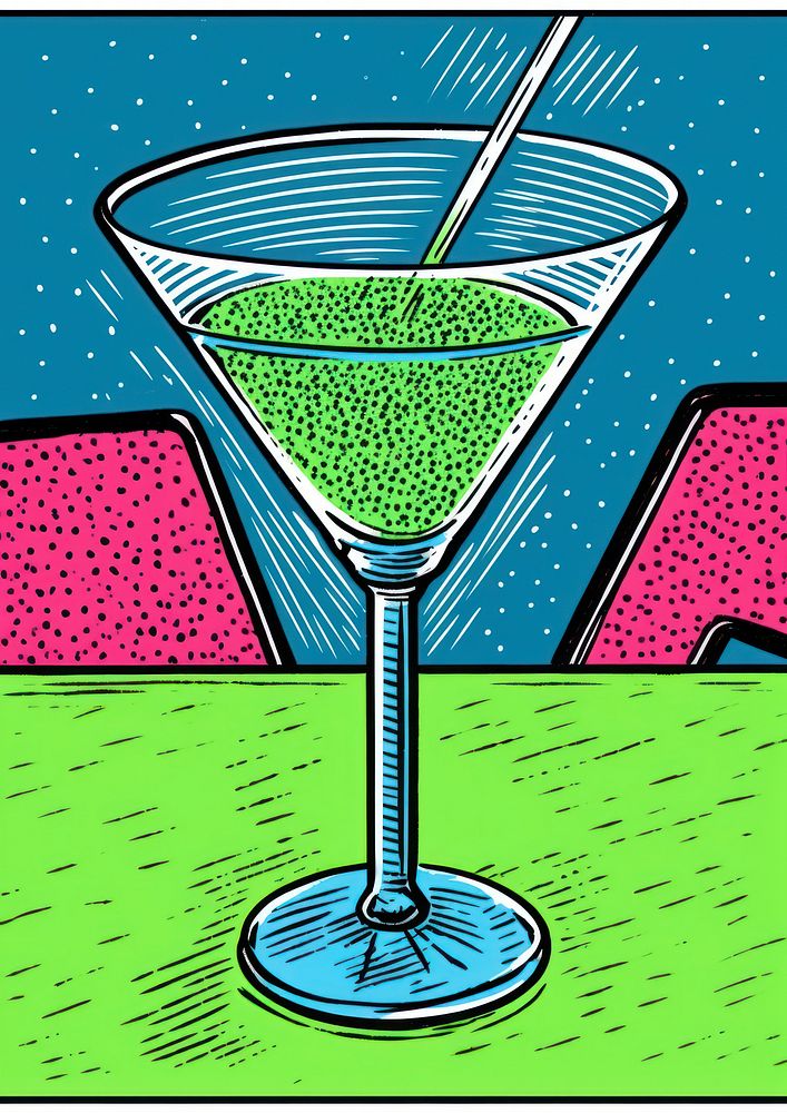 Comic cocktail glass table martini | Premium Photo Illustration - rawpixel