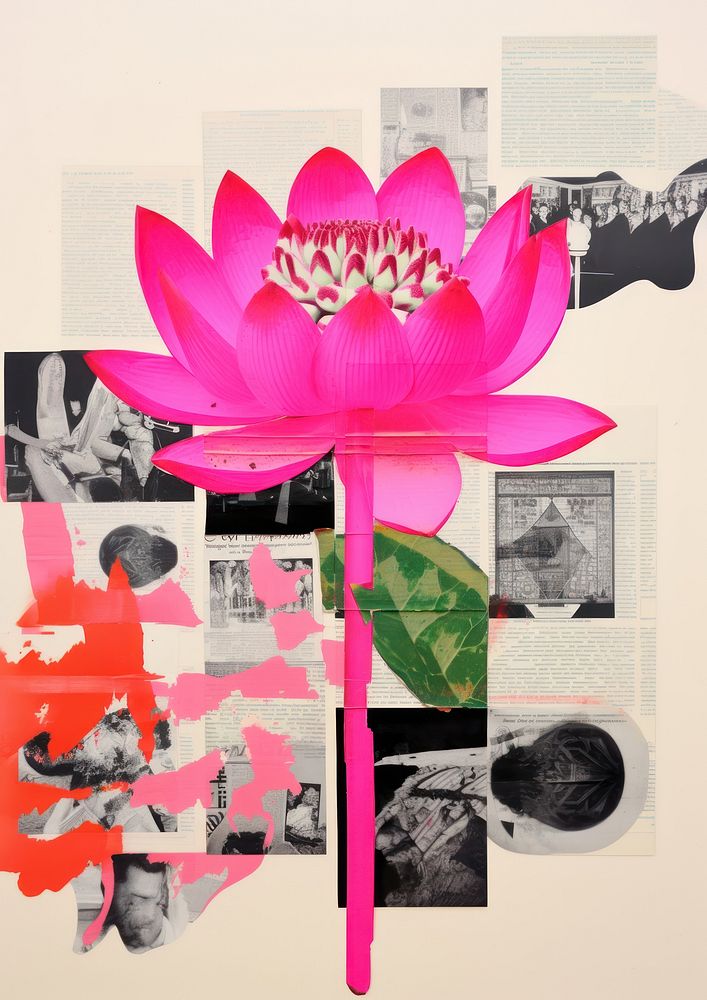 Minimal lotus collage art flower | Free Photo Illustration - rawpixel