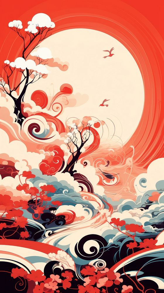 Abstract japanese art pattern cartoon | Premium Photo Illustration ...