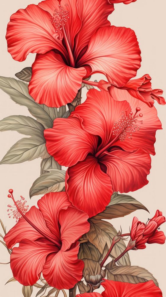 Wallpaper red hibiscus flowers plant | Premium Photo Illustration ...