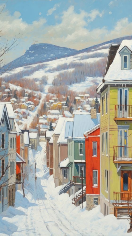 Winter town snow neighborhood. | Free Photo Illustration - rawpixel