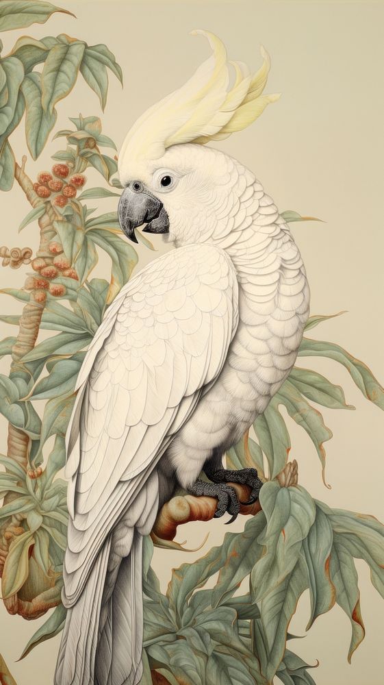 Wallpaper cockatoo drawing parrot animal. | Free Photo Illustration ...