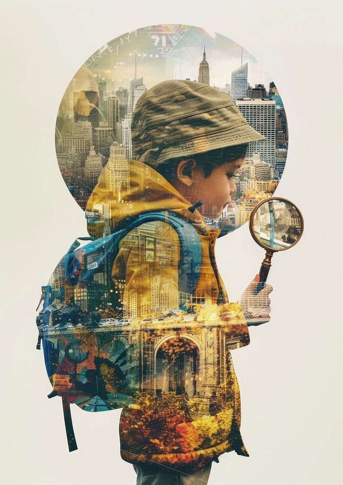 Child explorer portrait collage city | Free Photo Illustration - rawpixel