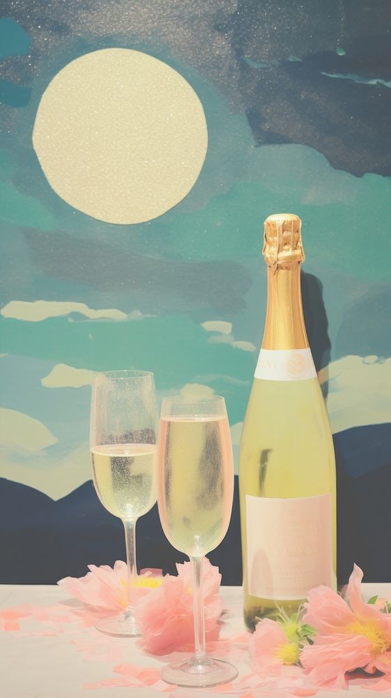 Champagne night bottle nature glass. | Premium Photo Illustration ...