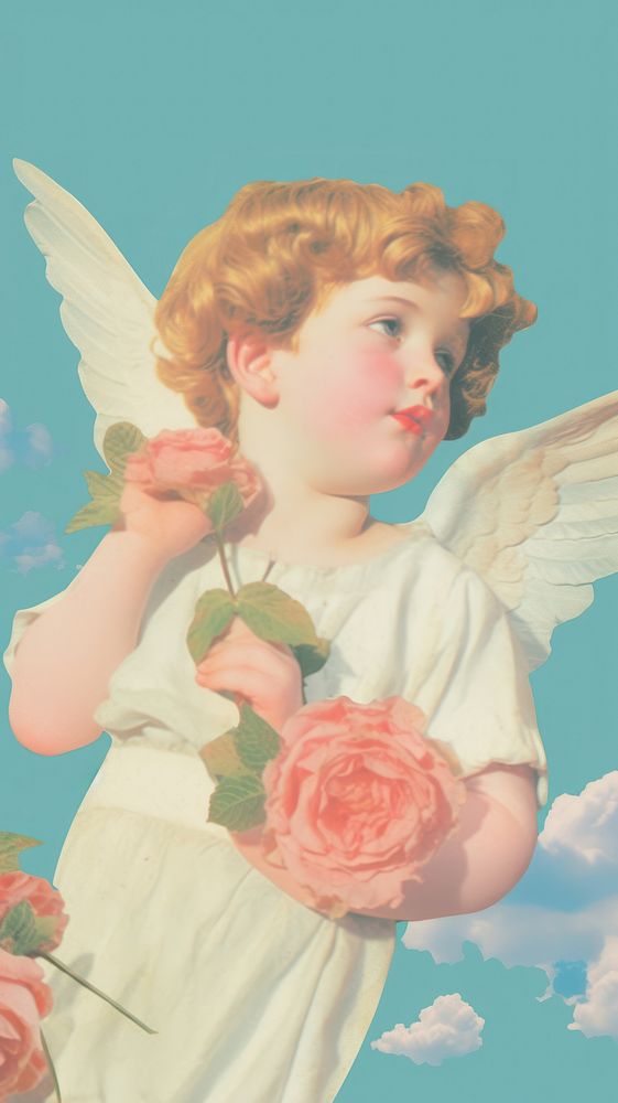 Cherub art painting flower. | Free Photo Illustration - rawpixel