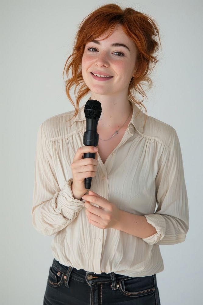 woman lecturer holding microphone chest | Premium Photo - rawpixel