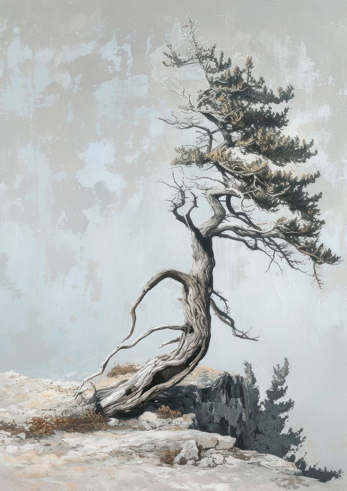 withered pine tree painting drawing | Premium Photo Illustration - rawpixel