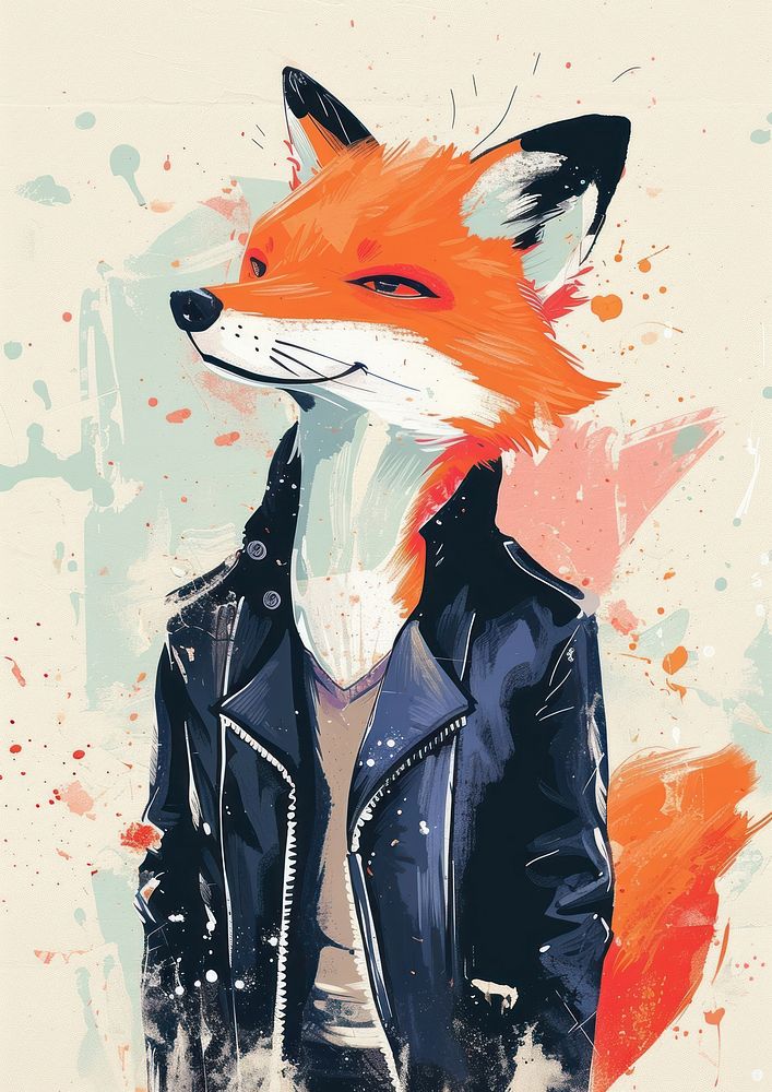 Fox person character jacket painting | Free Photo Illustration - rawpixel