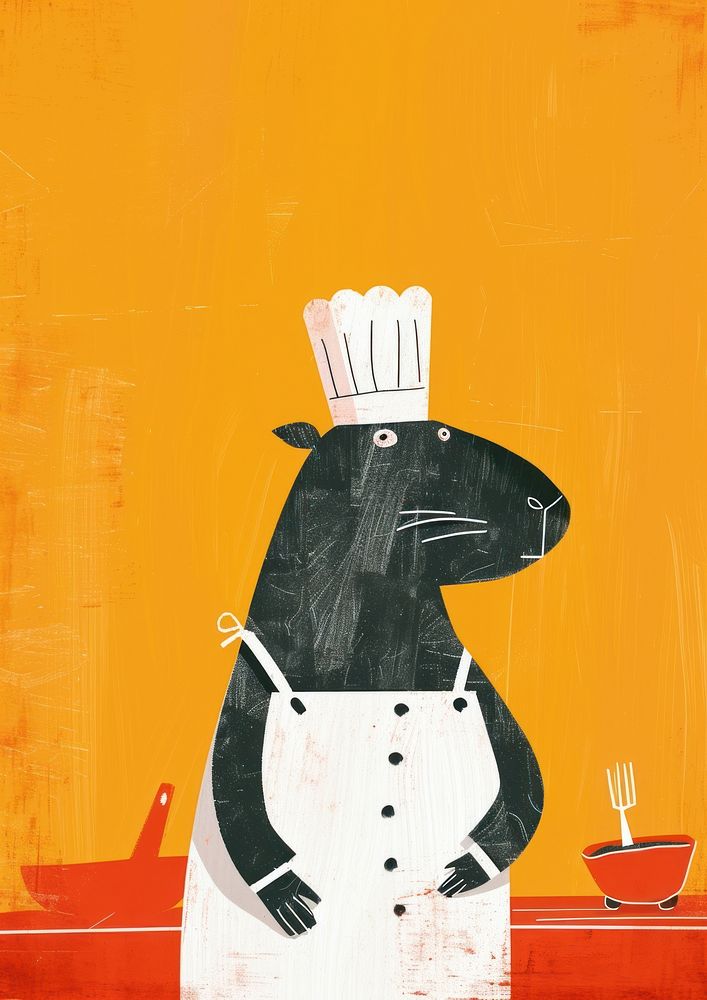 Chef capybara person character painting | Free Photo Illustration ...