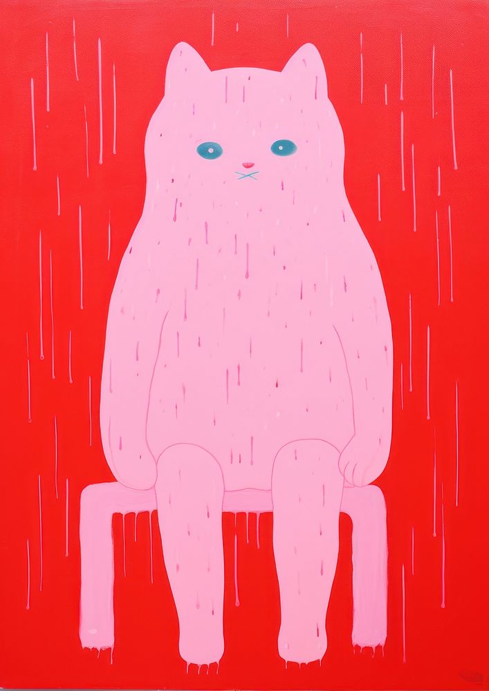 Pink cat art painting mammal. | Premium Photo Illustration - rawpixel