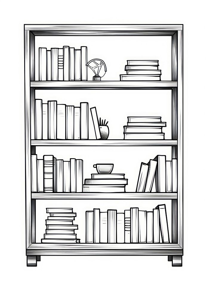 Book shelf outline sketch bookshelf | Free Photo Illustration - rawpixel