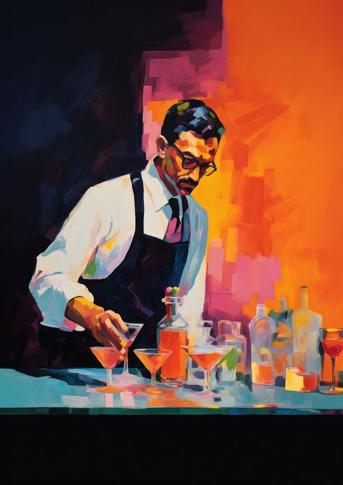 bartender making cocktail painting adult | Premium Photo Illustration ...