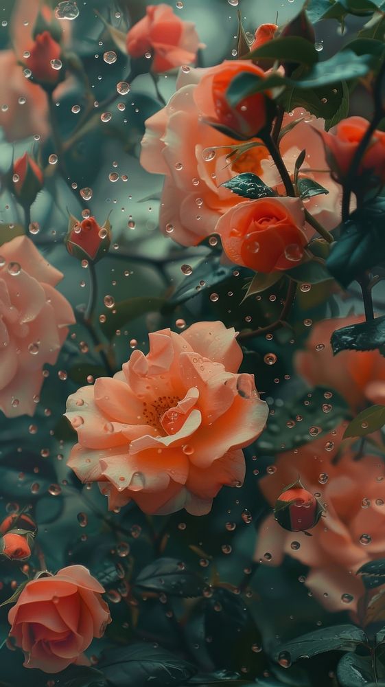 Rain scene roses painting flower | Premium Photo - rawpixel