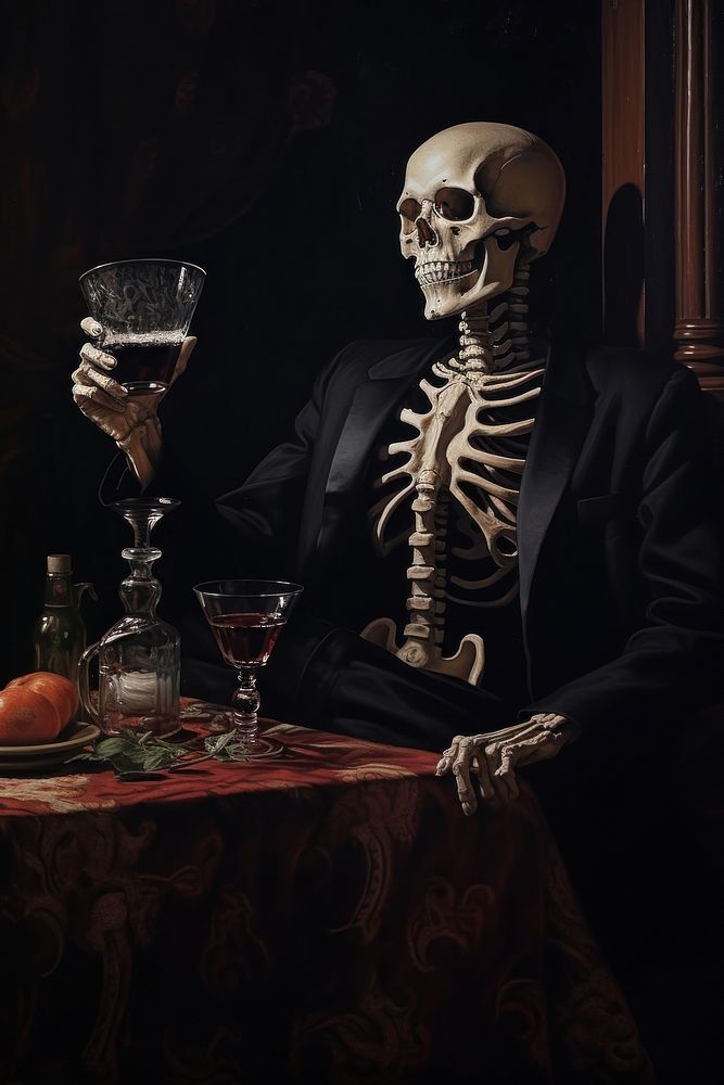 Skeleton drinking portrait glass adult. | Free Photo Illustration ...